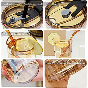 Glass Water Bottles,15oz Glass Tumbler Wide Mouth Mason Jar with Lid and Straw,2 Drinking Ports Aesthetic Cups,Reusable Drinking Jars for Tea, Beer,Iced Coffee,Honey,smoothies,Juice etc (Amber)