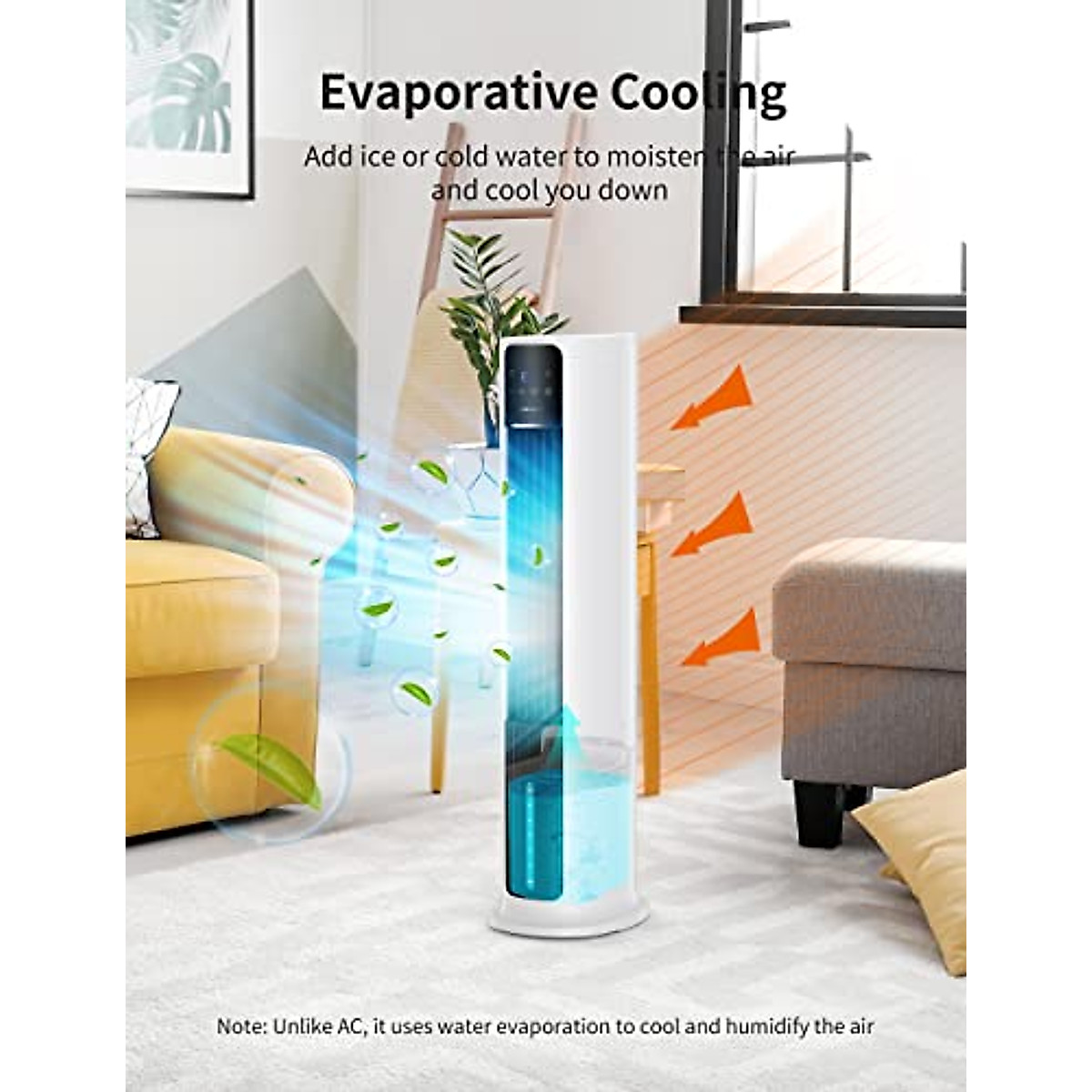 3-1 Evaporative Air Cooler, 43''Bladeless Tower Fan with Cooling & Humidifying Function, 1.8 Gal Removable Water Tank 60°Oscillating Swamp Fan 3 Speeds 10H Timer, Remote Control for Home Office