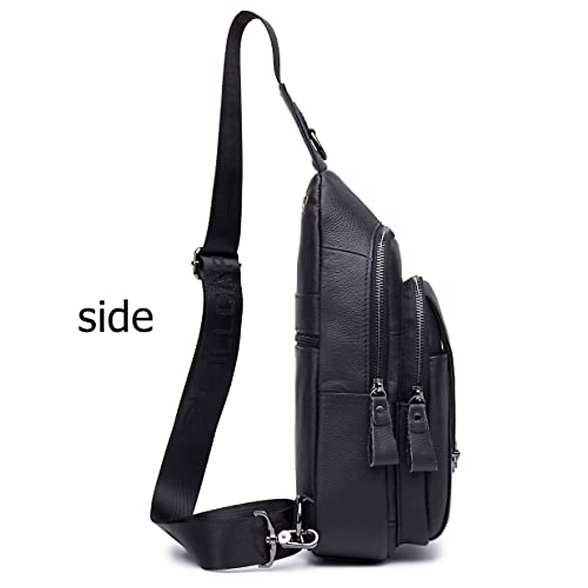 BULLCAPTAIN Genuine Leather Men Sling Crossbody Bag Backpack Outdoor Hiking Travel Chest Bag Daypack (Black)