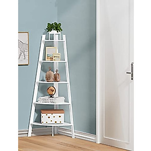 MiTechPro 63" Tall Corner Shelf, 5 Tier Industrial Corner Bookshelf Bookcase Rustic Corner Ladder Shelf Plant Stand for Living Room, Kitchen, Home Office