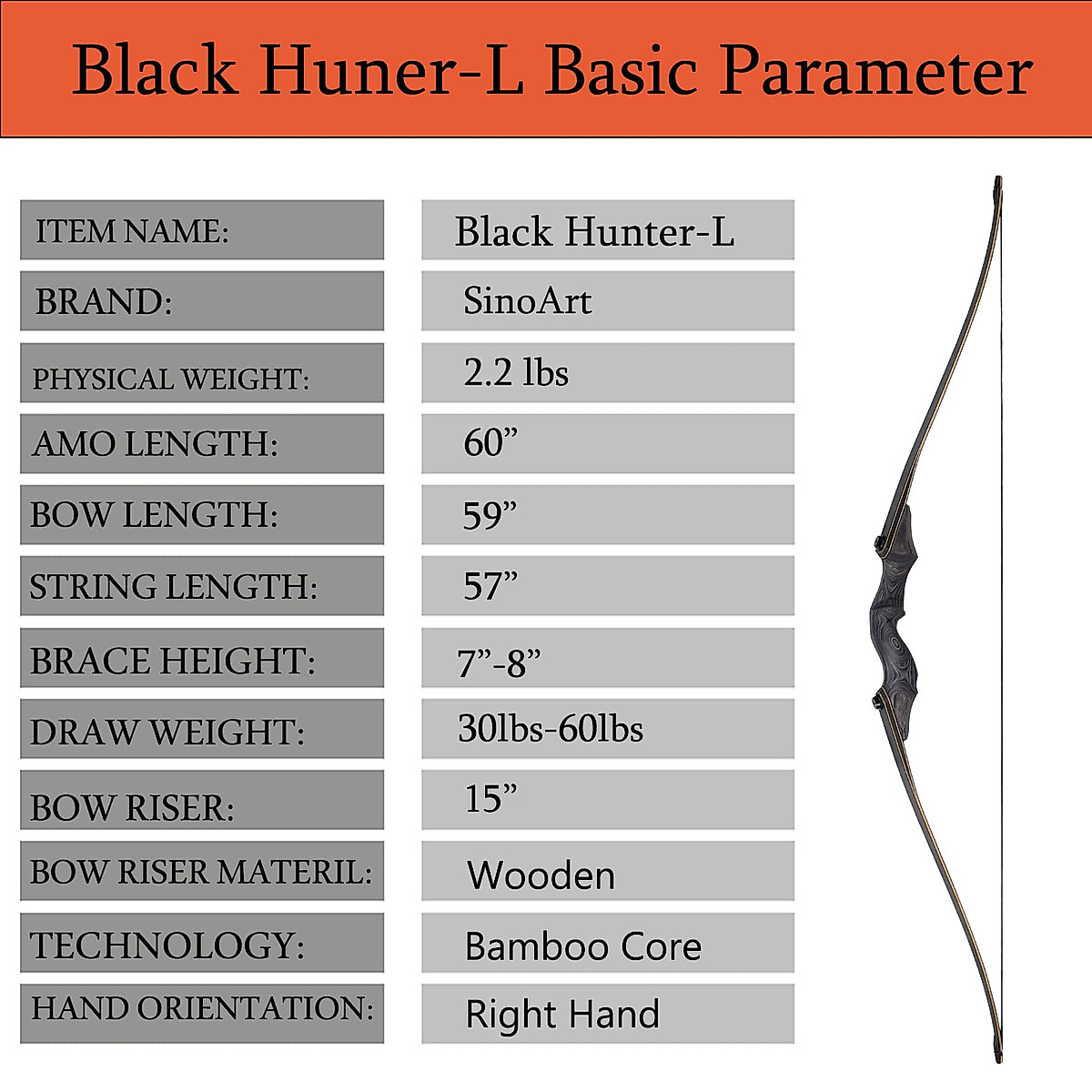 SinoArt 60" Takedown Longbow Archery Wooden Archery Bow Included Fur Rest Pad Stringer Tool Tab String Nocks Right and Left Hand for Hunting or Target(35lbs, Right Hand)