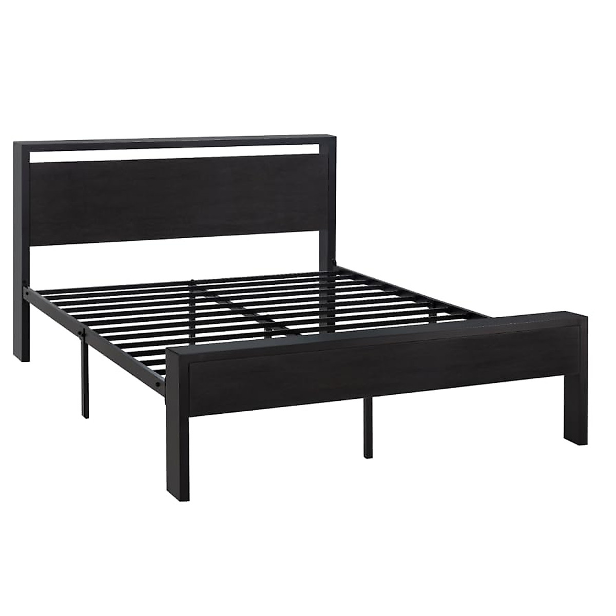 Allewie Queen Size Platform Bed Frame with Wooden Headboard and Footboard, Heavy Duty 12 Metal Slats Support, No Box Spring Needed, Under Bed Storage, Noise Free, Easy Assembly, Black Oak