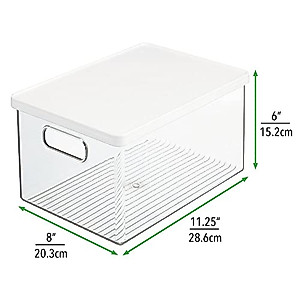 mDesign Plastic Pantry Storage Box Container with Lid and Built-In Handles - Organization for Flour, Cereal, Pasta, Rice, or Food in Kitchen Cupboard, Ligne Collection, Clear/White