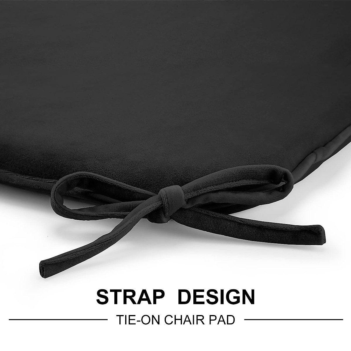 LOVTEX Chair Cushions for Dining Chairs, Kitchen Chair Cushions Set of 4, Chair Pads for Dining Chairs with Ties, 17"x16"x1.5" Seat Cushions for Kitchen Chairs, Black
