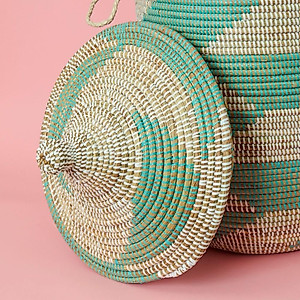 Senegalo Small/Medium Storage Basket Turquoise Blue Hooded Lid
