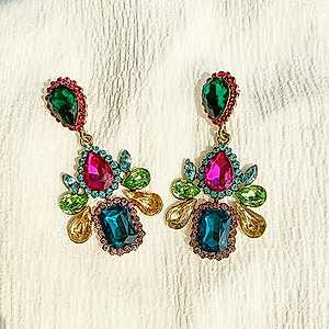 ASTRUE Bridal Rhinestone Teardrop Dangle Earrings,Multicolor Crystal Wedding Chandelier Earrings for Women in Pageant Party Valentine's Days Jewelry Accessory