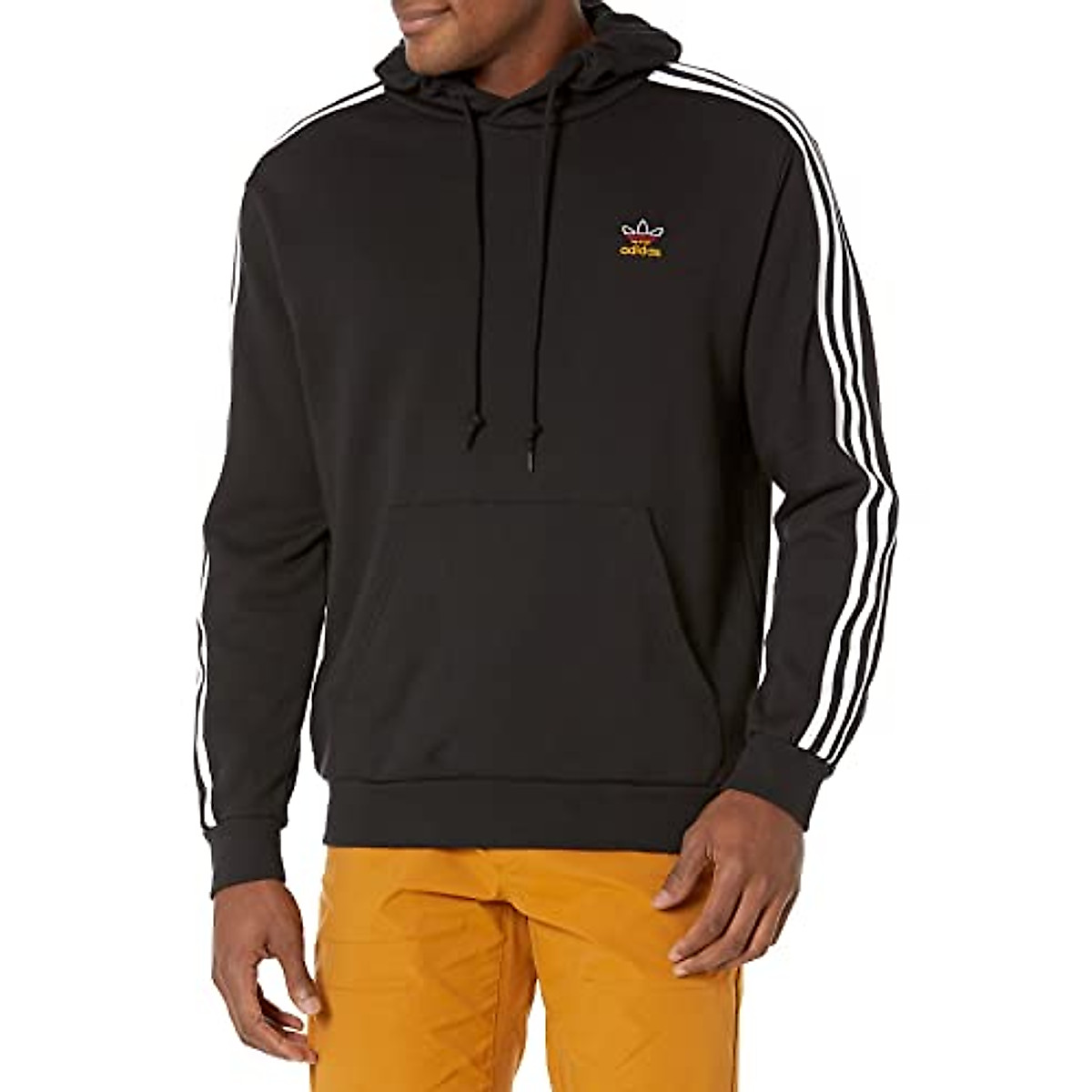 adidas Originals Men's 3 Stripe Hoodie, Black/Team Power Red/Team Collegiate Gold/White, X-Large