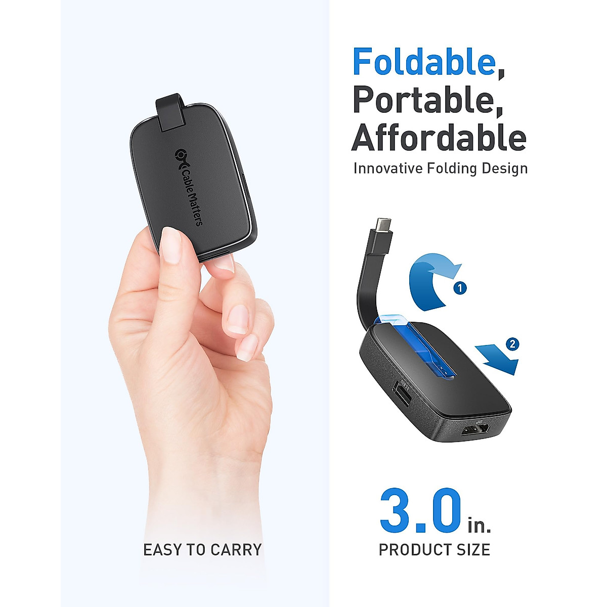 Cable Matters 4K@240Hz USB C Hub DisplayPort 1.4 with 100W Charging, Support 8K@60Hz, HDR(Foldable USB C to DisplayPort Hub) Compatible with Thunderbolt 4, MacBook Pro, XPS, iPad Pro, iPhone 16/15 Pro