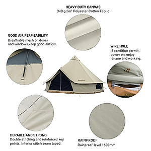 KingCamp Canvas Bell Tent for Camping, 4 Seasons 13.2ft/16.4ft Camping Yurt Tent, w/Stove Jacks, Luxury Glamping Waterproof and Breathable Tents for Family Camping Outdoor Hunting Party