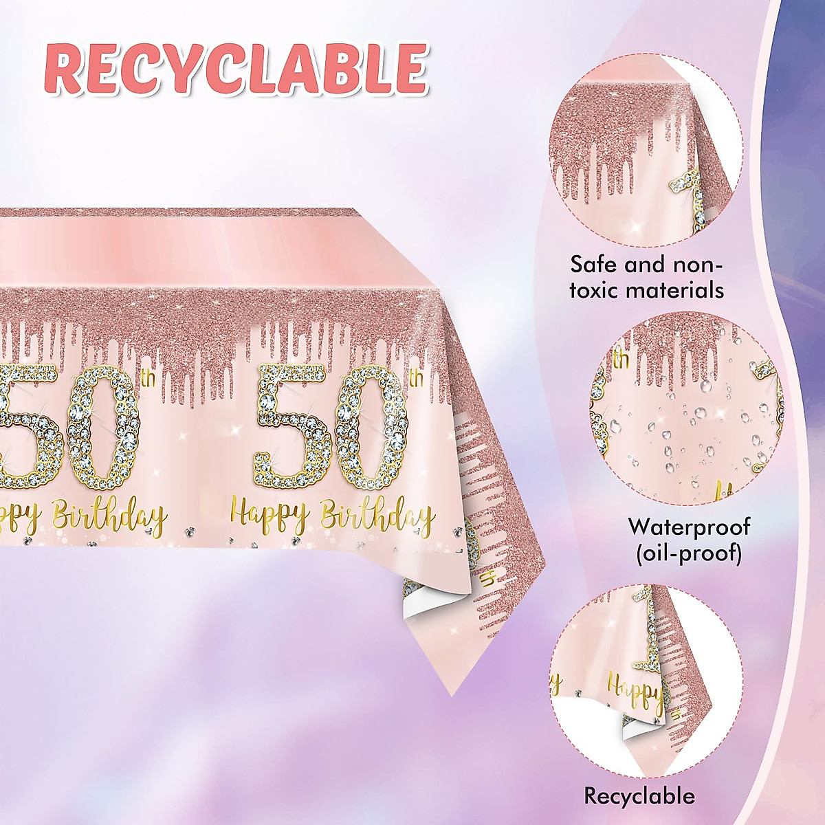 50th Birthday Decorations for Women Rose Gold Birthday Supplies 50th Birthday Tableware Set Include 50th Rose Gold birthday plates and napkins Tablecloth Fifty Birthday Party Decorations Favors for Women