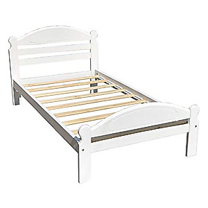 Twin Bed White Arizona Wooden Single Bed Frame Easy to Assemble Crafted from Solid Pine Wood with Wooden Slats Includes 33.85 Tall Headboard and Footboard