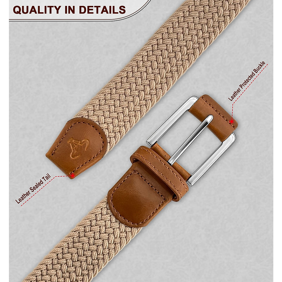 BULLIANT Stretch Belt Men,Mens Gift Woven Braided Web Belt 1 3/8 for Golf Casual Pants Shirts Jeans(Beige,30"-34" Waist Adjustable)