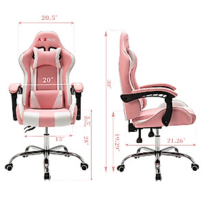 ALEAVIC Gaming Chair for Adults, High Back Ergonomic Computer Gaming Chair with Headrest and Lumbar Support, Pink White