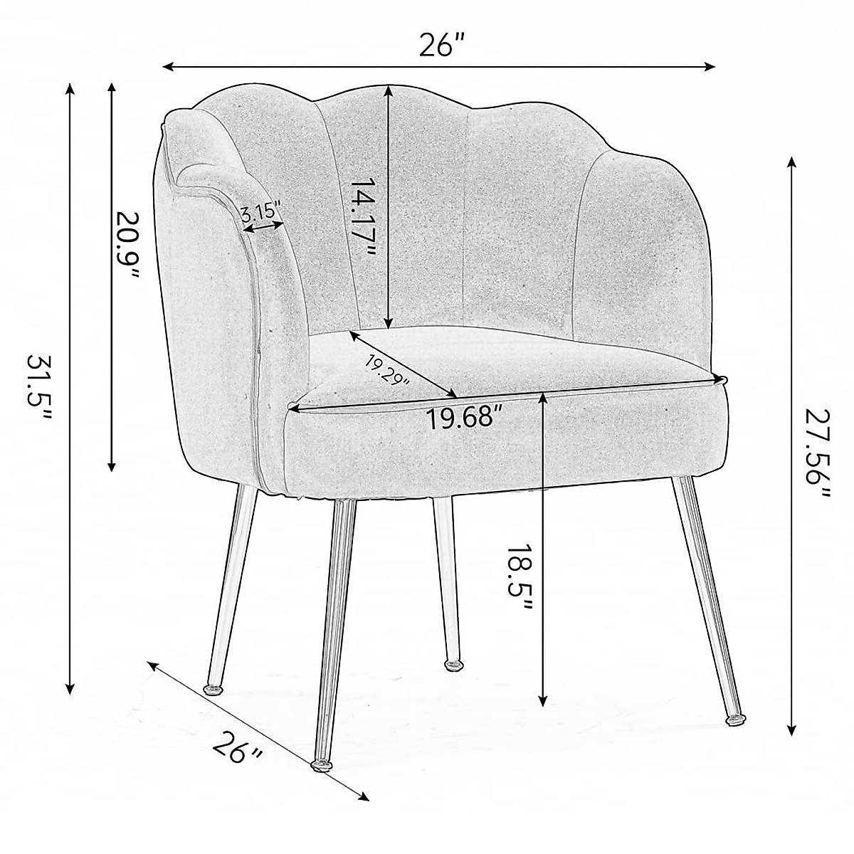 Yone jx je Modern Shell Chair Accent Chair, Velvet Armless Accent Chair, Barrel Chair Button-Tufted Decorative Sitting Chair, Corner Side Chair, Vanity Chair for Bedroom, Living Room (Yellow)