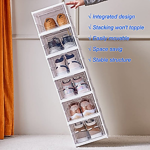 NATGIFT Foldable Shoe Rack Collapsible Storage Box Size up to 14, Stackable Plastic Bins Tote with Lids Organizing Installation Free Clear Dustproof 6 Layers