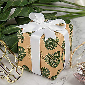 RUSPEPA Kraft Wrapping Paper Roll - Monstera Design Great for Summer, Holiday and Special Occasion Wrap - 24 inches X 100 feet
