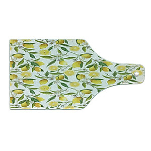 Ambesonne Nature Cutting Board, Exotic Lemon Tree Branches Yummy Delicious Kitchen Gardening Design, Decorative Tempered Glass Cutting and Serving Board, Wine Bottle Shape, Fern Green Yellow White