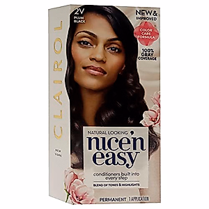 Clairol Nice'n Easy Permanent Hair Dye, 2V Plum Black Hair Color, Pack of 1