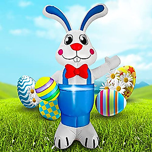 BRDJade 6FT Easter Inflatables Outdoor Decorations, Easter Bunny Holding Egg with LED Lights Easter Blow Up Yard Decorations Indoor Outdoor Holiday Party, Garden, Lawn Decor