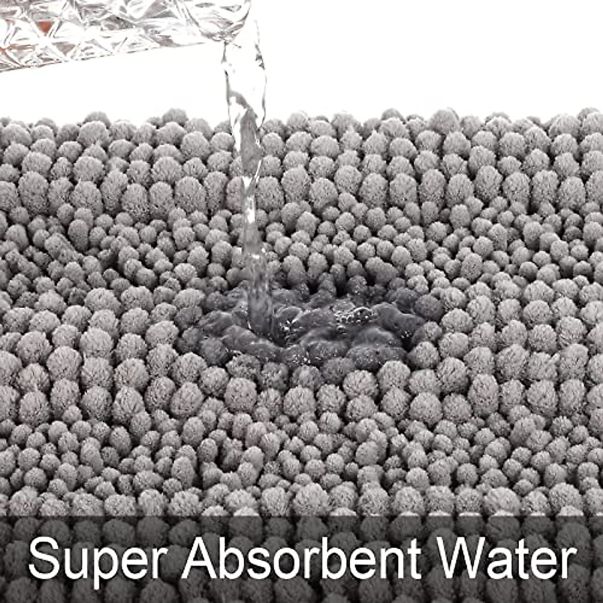 Yimobra Luxury Chenille Shaggy Bathroom Rug Set, 2 Pack Soft Fluffy Plush Bath Mat, Extra Thick, Non-Slip, Water Absorbent, Machine Washable, Bath Mats for Bathroom (Grey, 20" x 32"+17" x 24")