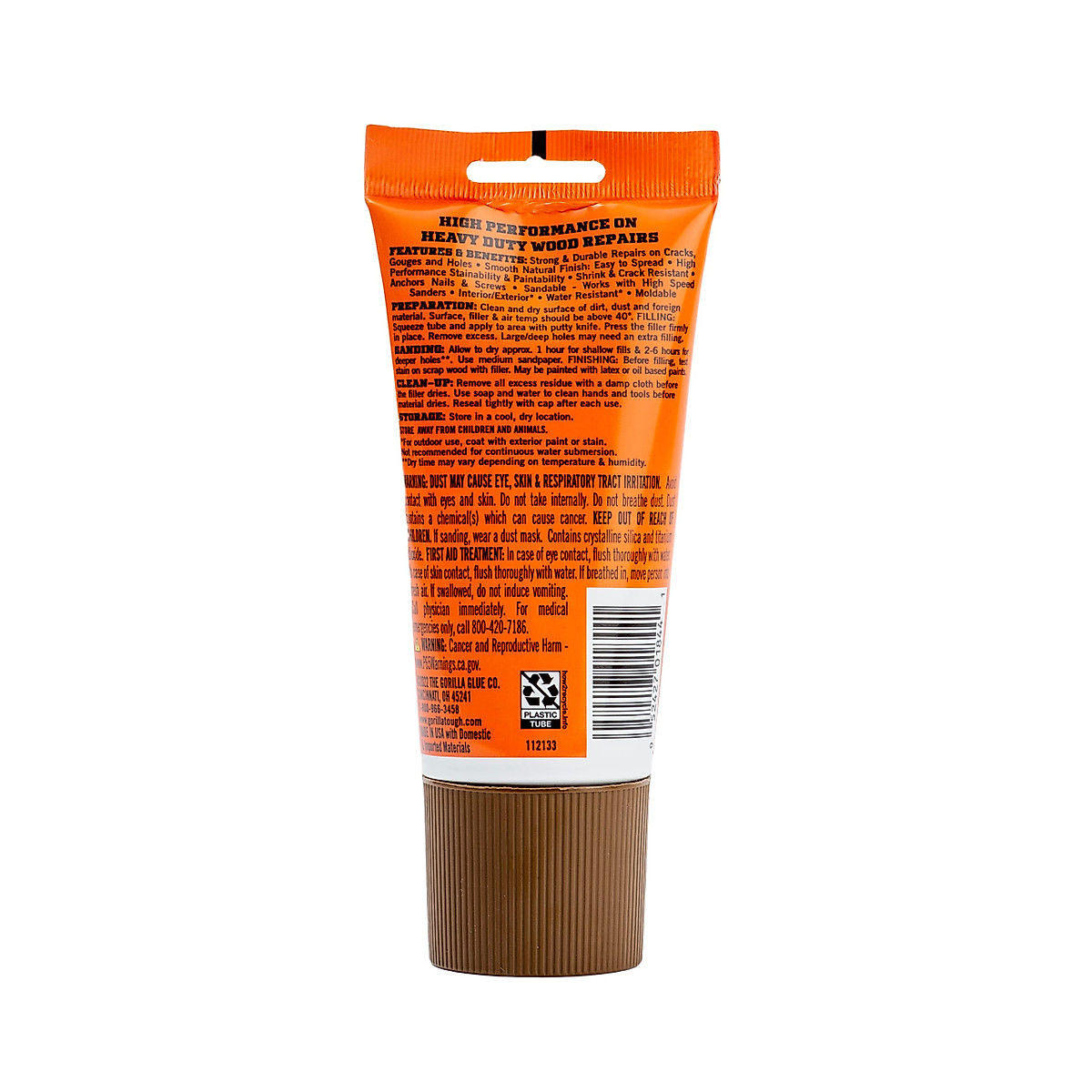 Gorilla All Purpose Wood Filler, 6oz Tube, Walnut (Pack of 1)