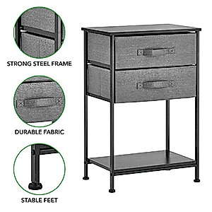 mDesign Storage Dresser End/Side Table Night Stand Furniture Unit - Small Standing Organizer for Bedroom, Office, Living Room, and Closet - 2 Drawer Removable Fabric Bins - Charcoal Gray
