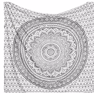 THE ART BOX Wall Tapestry, Large 82x55" - Inspiring Handmade Indian Mandala Design, Soft 100% Natural Cotton, Delicate Hand Sewn Edges for Bedroom, Living Room Boho Esthetic