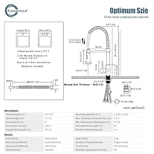 Casavilla Touchless Kitchen Faucet, Black, with Soap Dispenser and Deck Plate, Motion Sensor Smart Activated Single Handle Stainless Steel Sink Faucets, 18IN/48CM Tall
