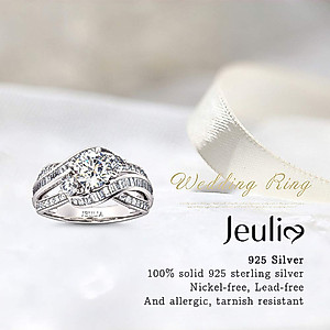 Jeulia Three Stone Round Cut Sterling Silver Ring Intertwined Engagement Rings for Women Cubic Zirconia Diamond Crossover Statement Ring Set Anniversary Promise Bridal Set with Gift Box (6)
