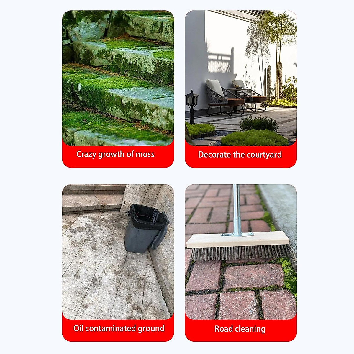 Floor Scrubbing Brush, Stainless Steel Wire Broom Deck Scrub Brush with Long Handle, Scrub Broom Stainless Steel, Stiff Bristle Scrubber Brush with Long Handle for Bathroom, Kitchen, Tile Floors