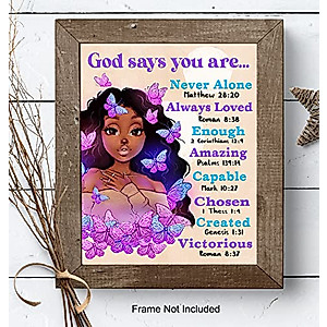 African Americans Wall Art & Decor - God Says You Are - Afro Black Art - Black women Poster - Pink Black Girl Magic - Inspiration Motivation spiritual Religious Christian Scripture - Teen Bedroom