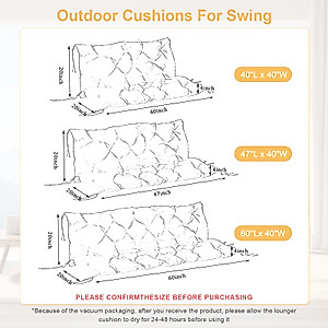 Porch Swing Cushion with Backrest,Waterproof Bench Cushion for Outdoor Furniture,2-3 Seater Replacement Thickened swing cushion with Ties,Patio,Outdoor,Backyard and Garden (Light Coffee,40x40")