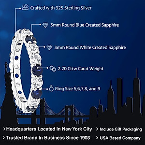 Gem Stone King 925 Sterling Silver Blue and White Created Sapphire Eternity Wedding Band Ring For Women (2.20 Cttw, Available In Size 5, 6, 7, 8, 9)