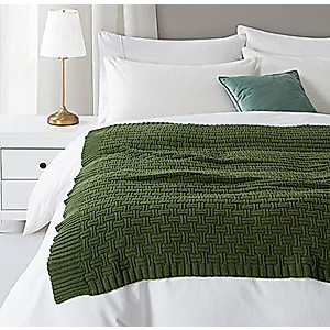 RUDONG M Forest Green Cotton Cable Knit Throw Blanket, Cozy Warm Knitted Couch Cover Blankets, 50 x 60 Inch