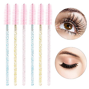 300 Pack Glitter Mascara Wands Disposable EyeLash Spoolie Brushes Makeup Applicator Eyelash Extension Tool Kit (3 colors mix)