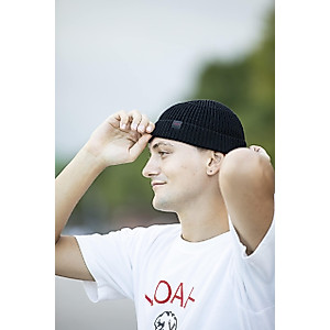 DASMINI Fisherman Beanie Hats for Men Women,Knit Trawler Rollup Edge Skull Cap,Watch cap,Docker Beanie Spring Fall Short Mini Hats (Black, Size M)