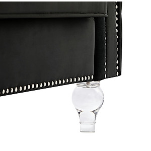 Tomkate 59.8 Inch Small Chesterfield Sofa, Modern Velvet Upholstered Loveseat Sofa Couch with Two Pillows and Crystal Feet, Crystal Buckle Upholstery Tufted 2 Seater Sofa for Living Room, Black