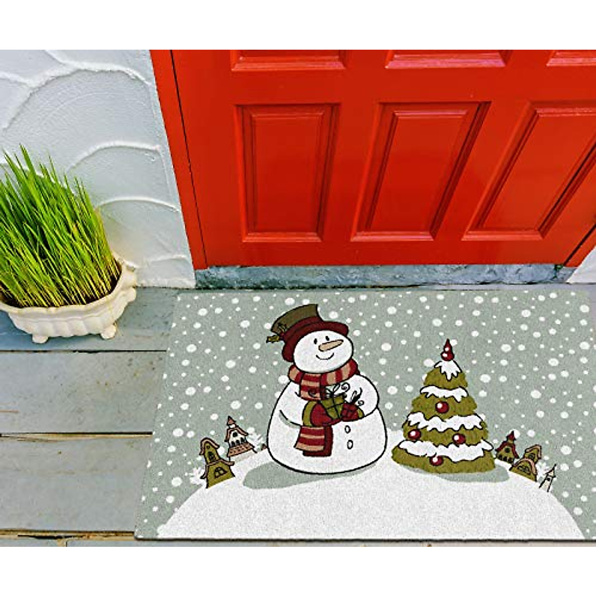 Brumlow MILLS Snowman Washable Festive Christmas Snow Scene Indoor or Outdoor Holiday Area Rug for Living or Dining Room, Bedroom Carpet and Kitchen Runner Rug, 30" x 46", Snow Christmas Tree