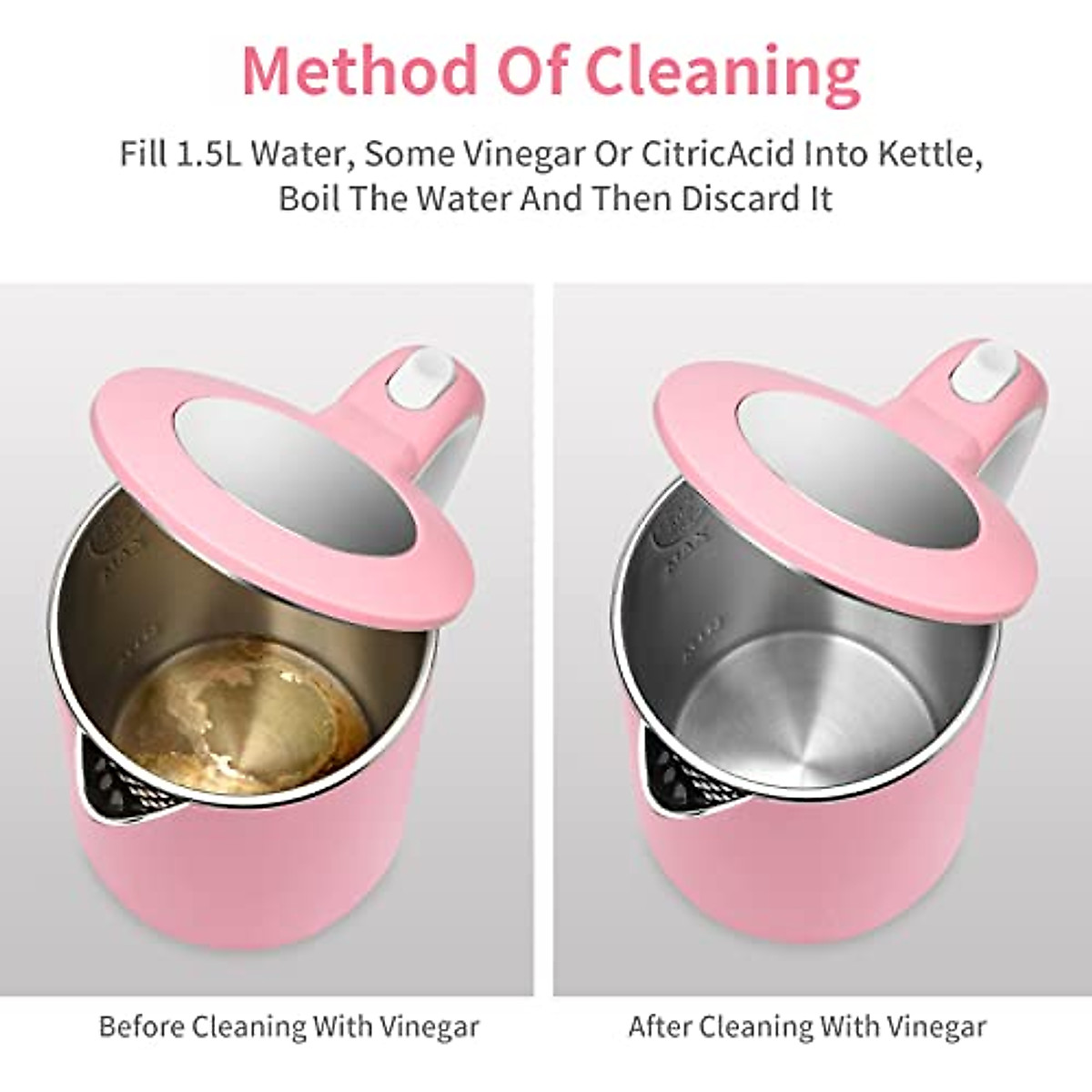 Electric Kettles Stainless Steel for Boiling Water, Double Wall Hot Water Boiler Heater, Cool Touch Electric Teapot, Auto Shut-Off & Boil-Dry Protection, 120V/1200W, 1.8Liter, 2 Year Warranty(Pink)