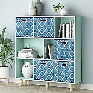 6 Cube Storage Bins Blue Navy 13x13x13 Inch Foldable Grid Lantern Print Fabric Storage Basketes for Home Organizers Storage Drawer,QY-SC02-6