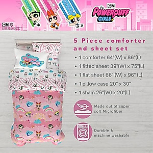Franco Collectibles Powerpuff Girls Bedding 5 Piece Super Soft Comforter and Sheet Set with Sham, Twin, (100% Official Licensed Product)