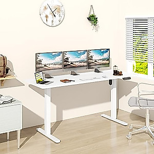 Lubvlook 63 Inch Electric Adjustable Height Standing Desk, Home Office Sit Stand Desk with Splice Board, 63" x 24", White