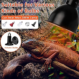 Reptile Light Fixture Heat Lamp for Turtle,5.5Inch Reptile Deep Dome Fixture with E26 Lamp Bulbs 150W*2 UVA UVB Reflector with 360°Rotating Clips for Reptiles,Turtles,Chicken,Snakes,Lizards