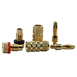 Monoprice Gold Plated Speaker Banana Plugs – 1 Pair – Closed Screw Type, for Speaker Wire, Home Theater, Wall Plates and More (Pack of 2)
