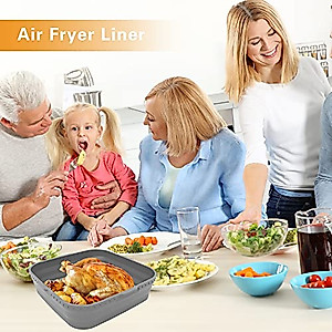 Air Fryer Silicone Liners - Air Fryer Silicone Pot - Reusable Airfryer Basket Air Fryer Inserts for Oven Microwave Accessories 8.1 Inch Air Fryer Liner Paper for 5QT-Bigger (Grey)