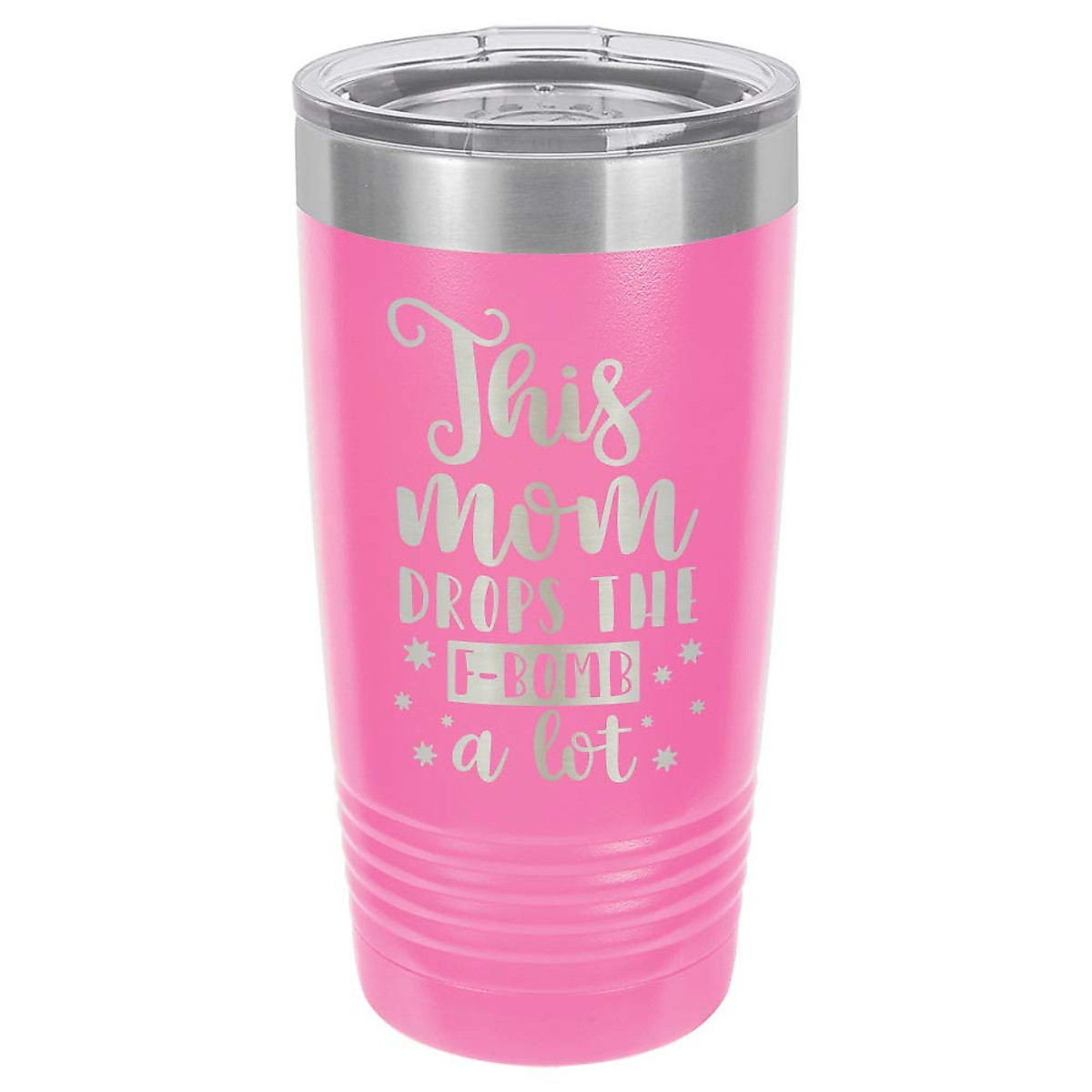 THIS MOM DROPS THE F BOMB PINK 20 oz Drink Tumbler With Straw | Laser Engraved Travel Mug With Funny Quotes | Compare To Yeti Rambler | Mother's Day Gift Idea | OnlyGifts.com