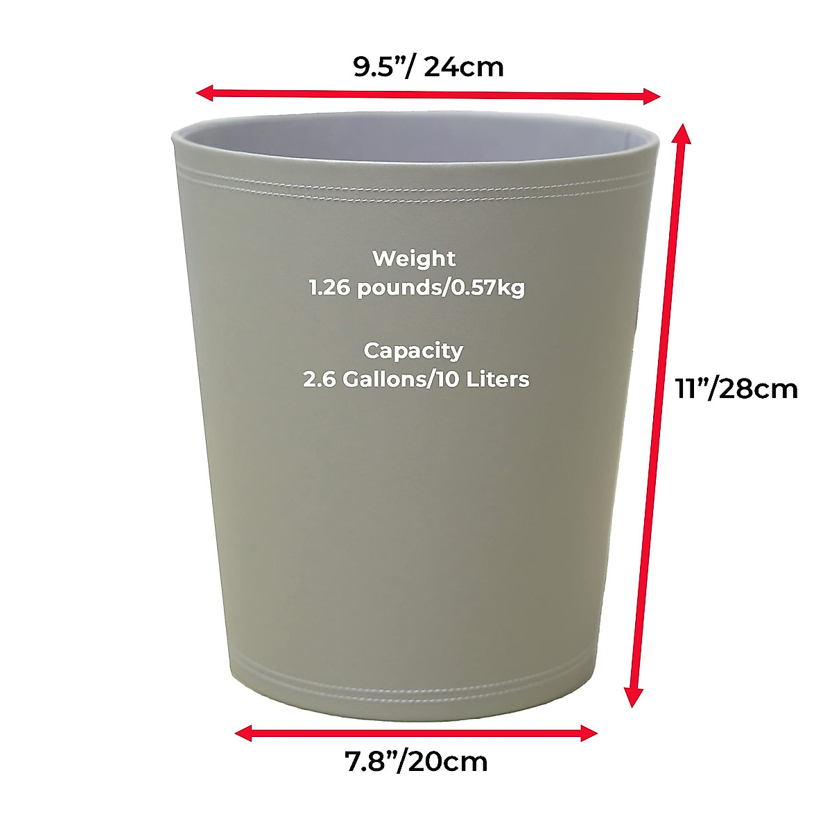 Leather Waste Basket Grey Trash Can Grey Trash Bin Grey Garbage Bin 10 Liter Trash Can Office Trash Bin Decorative Trash Can Garbage Container Home Trash Can Inside Trash Can Office Wastebasket