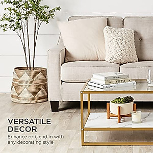 Best Choice Products 44in Glass Coffee Table 2 Tier Rectangular Coffee Table White & Gold with Faux Marble Shelf Interchangeable Glass & Shelf Accent Table, Living Room Table - Gold