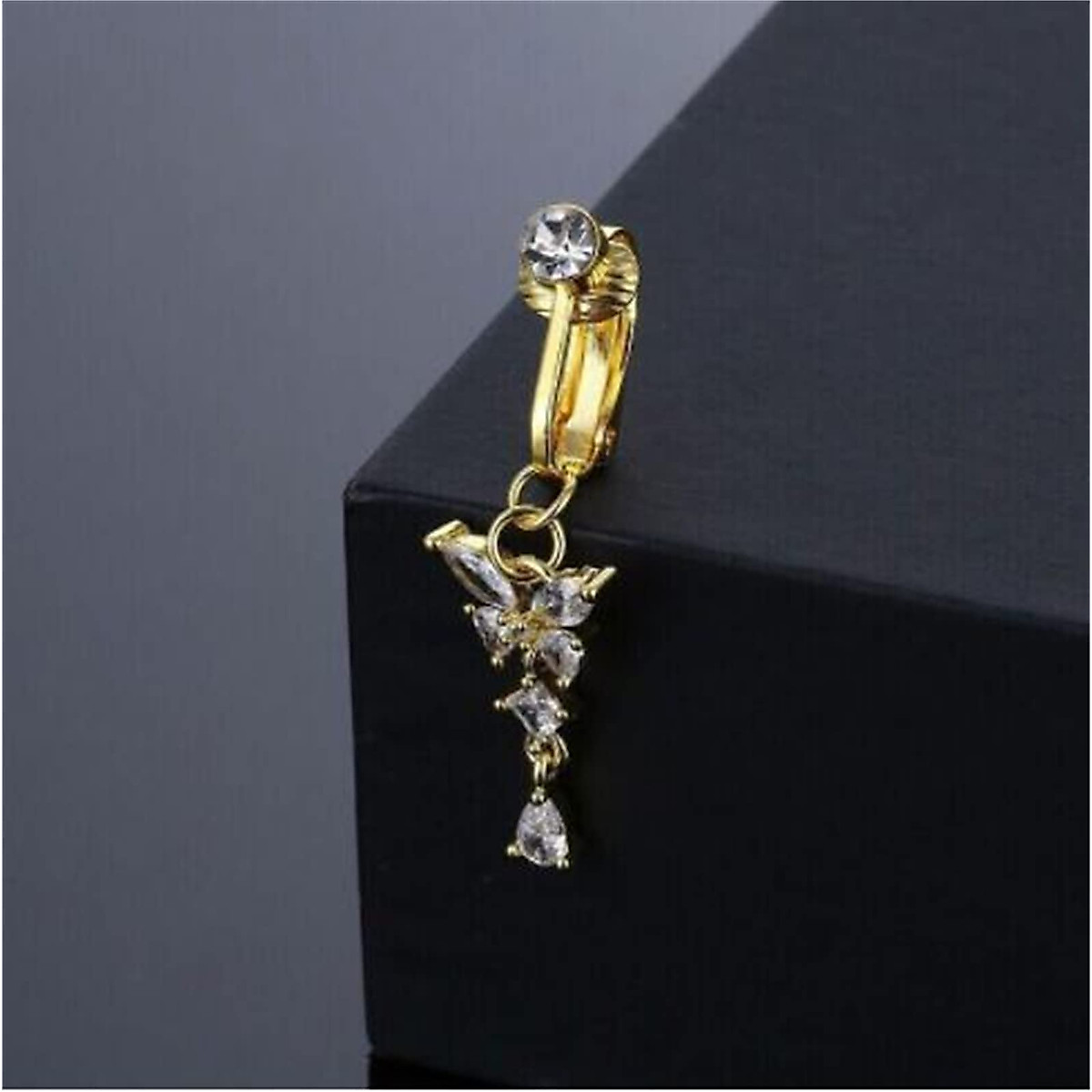 Fake Belly Ring,Fake Belly Piercing,Clip On Belly Button Rings,Non Piercing Fake Belly Butterfly Zircon Body Jewelry Ring Navel Button Rings (Gold+Silver)