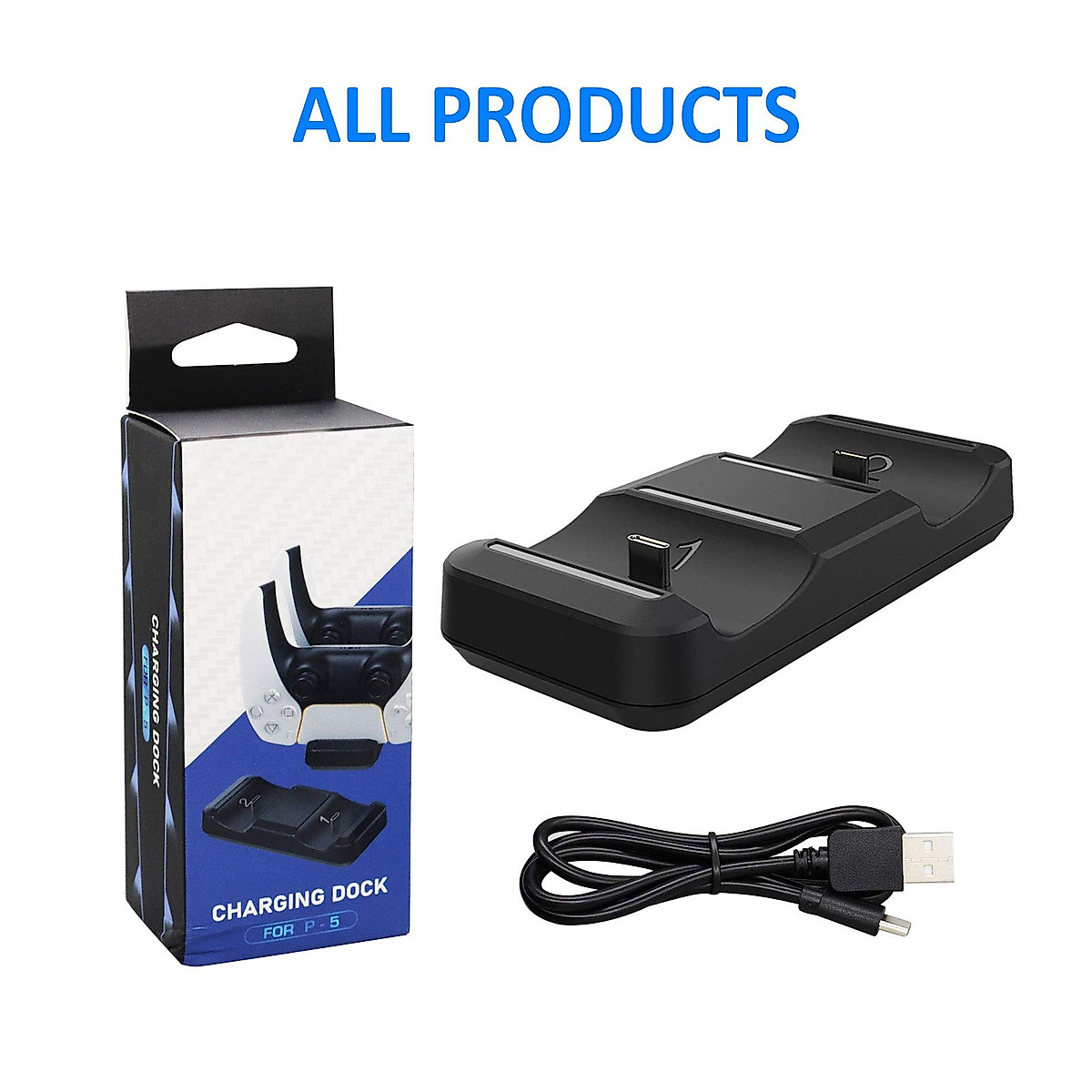 Charging Dock for PS5 Controller, DualSense Charger for Playstation 5, Dual Controller Charger Stand with Type-C Charging Cable